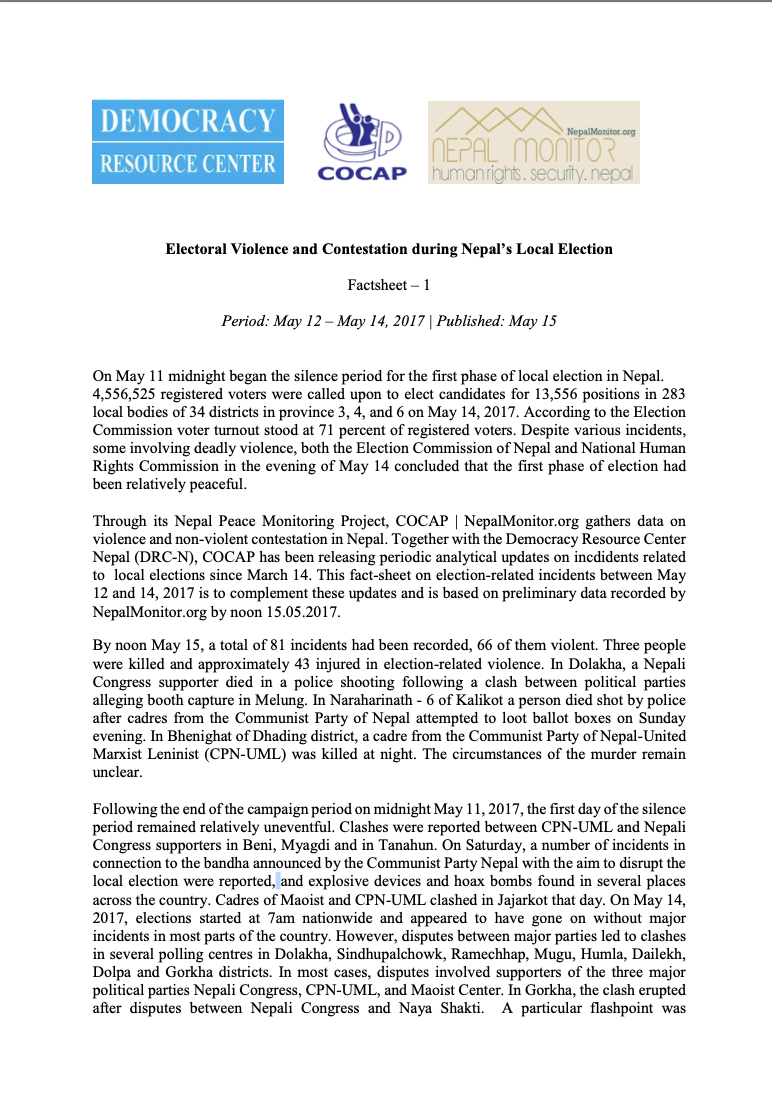 Factsheet 1 – Electoral Violence and Contestation during Nepal’s Local ...